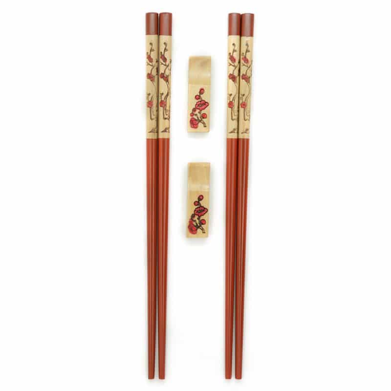 Cherry Blossom Chopstick Set w/ Rests - Chopsticks with holder