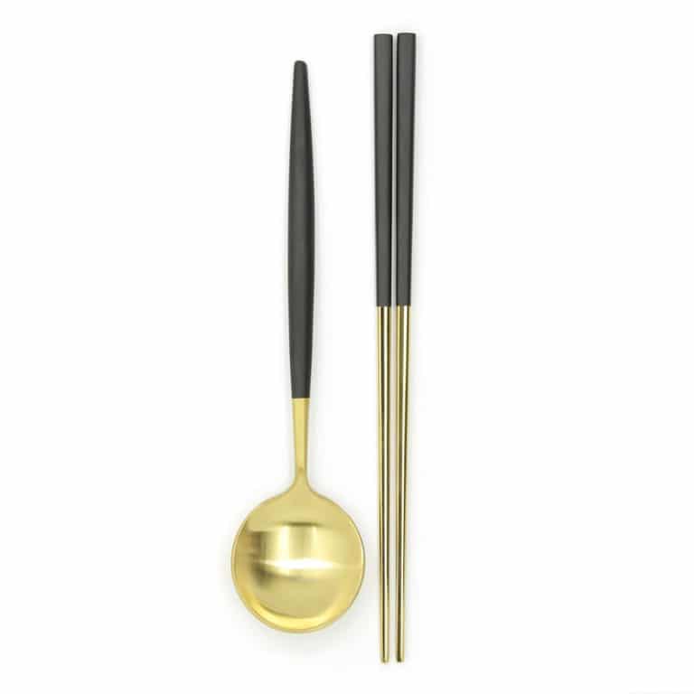 Black & Gold Korean Chopsticks w/ Spoon -Chopstick and spoon