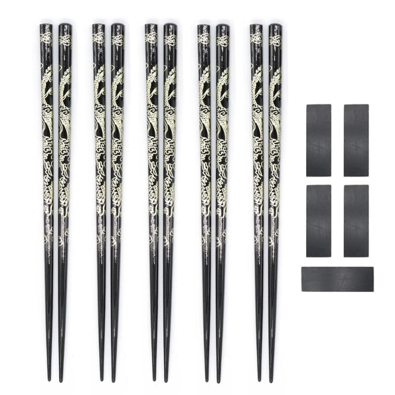 Handmade Black Dragon Chopsticks Set w/ Rests - Chopsticks with holder